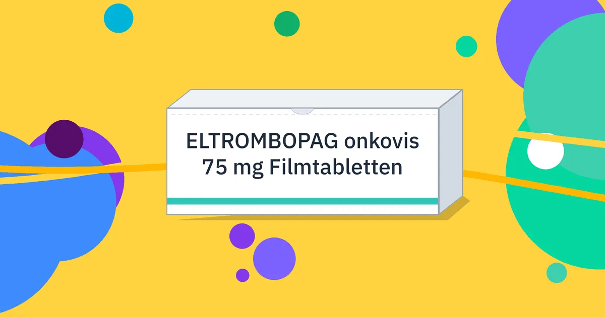 Symbolbild: Packung mit der Aufschrift ELTROMBOPAG onkovis 75 mg Filmtabletten (PZN 19859400) – Verfügbarkeit und Bezug in Apotheken in Frankfurt am Main