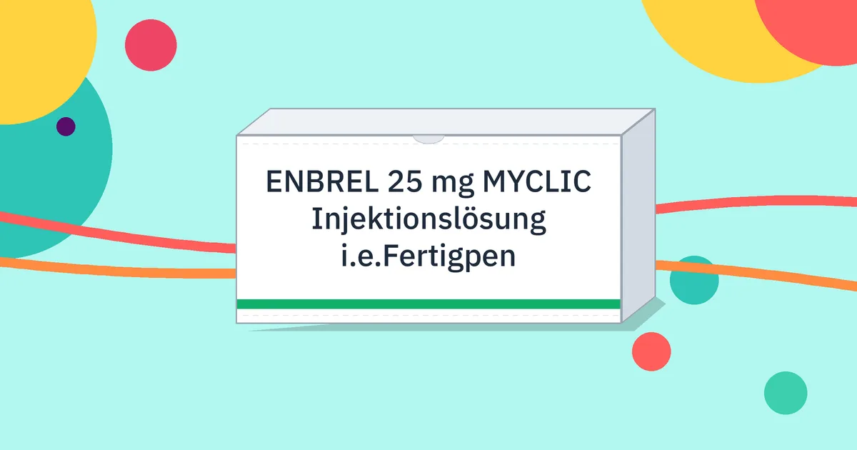 Symbolbild: Packung mit der Aufschrift ENBREL 25 mg MYCLIC Injektionslösung i.e.Fertigpen (PZN 14328017) – Verfügbarkeit und Bezug in Apotheken in Frankfurt am Main