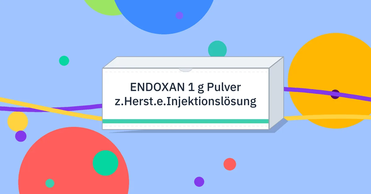 Symbolbild: Packung mit der Aufschrift ENDOXAN 1 g Pulver z.Herst.e.Injektionslösung (PZN 00334528) – Verfügbarkeit und Bezug in Apotheken in Frankfurt am Main