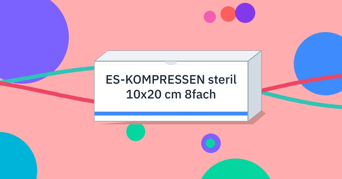 Symbolbild: Packung mit der Aufschrift ES-KOMPRESSEN steril 10x20 cm 8fach (PZN 20300158) – Verfügbarkeit und Bezug in Apotheken in Frankfurt am Main