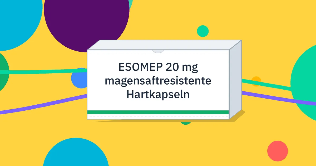 Symbolbild: Packung mit der Aufschrift ESOMEP 20 mg magensaftresistente Hartkapseln (PZN 18448971) – Verfügbarkeit und Bezug in Apotheken in Frankfurt am Main