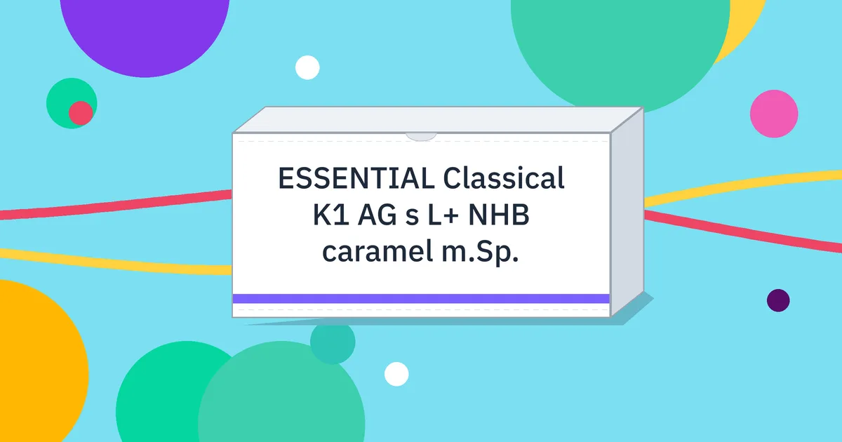 Symbolbild: Packung mit der Aufschrift ESSENTIAL Classical K1 AG s L+ NHB caramel m.Sp. (PZN 17010043) – Verfügbarkeit und Bezug in Apotheken in Frankfurt am Main