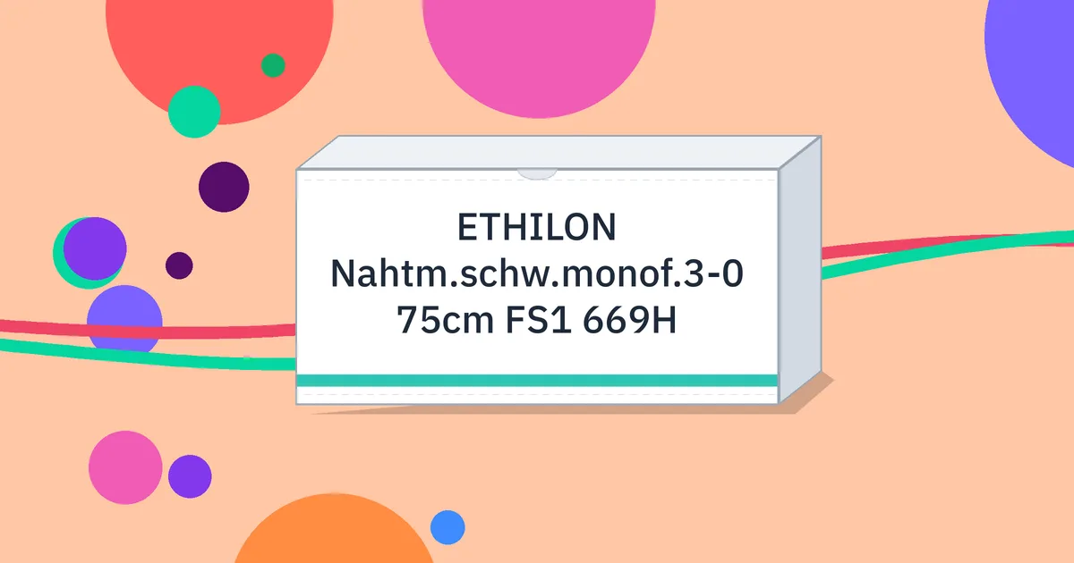 Symbolbild: Packung mit der Aufschrift ETHILON Nahtm.schw.monof.3-0 75cm FS1 669H (PZN 16628338) – Verfügbarkeit und Bezug in Apotheken in Frankfurt am Main