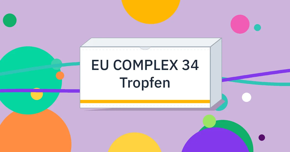 Symbolbild: Packung mit der Aufschrift EU COMPLEX 34 Tropfen (PZN 17873264) – Verfügbarkeit und Bezug in Apotheken in Frankfurt am Main