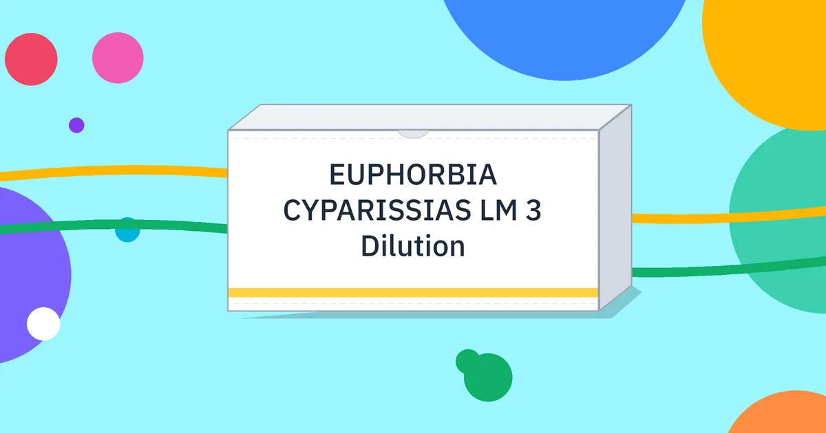 Symbolbild: Packung mit der Aufschrift EUPHORBIA CYPARISSIAS LM 3 Dilution (PZN 13481739) – Verfügbarkeit und Bezug in Apotheken in Frankfurt am Main