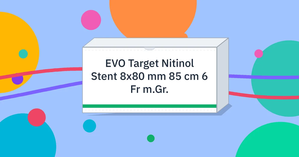 Symbolbild: Packung mit der Aufschrift EVO Target Nitinol Stent 8x80 mm 85 cm 6 Fr m.Gr. (PZN 00101333) – Verfügbarkeit und Bezug in Apotheken in Frankfurt am Main