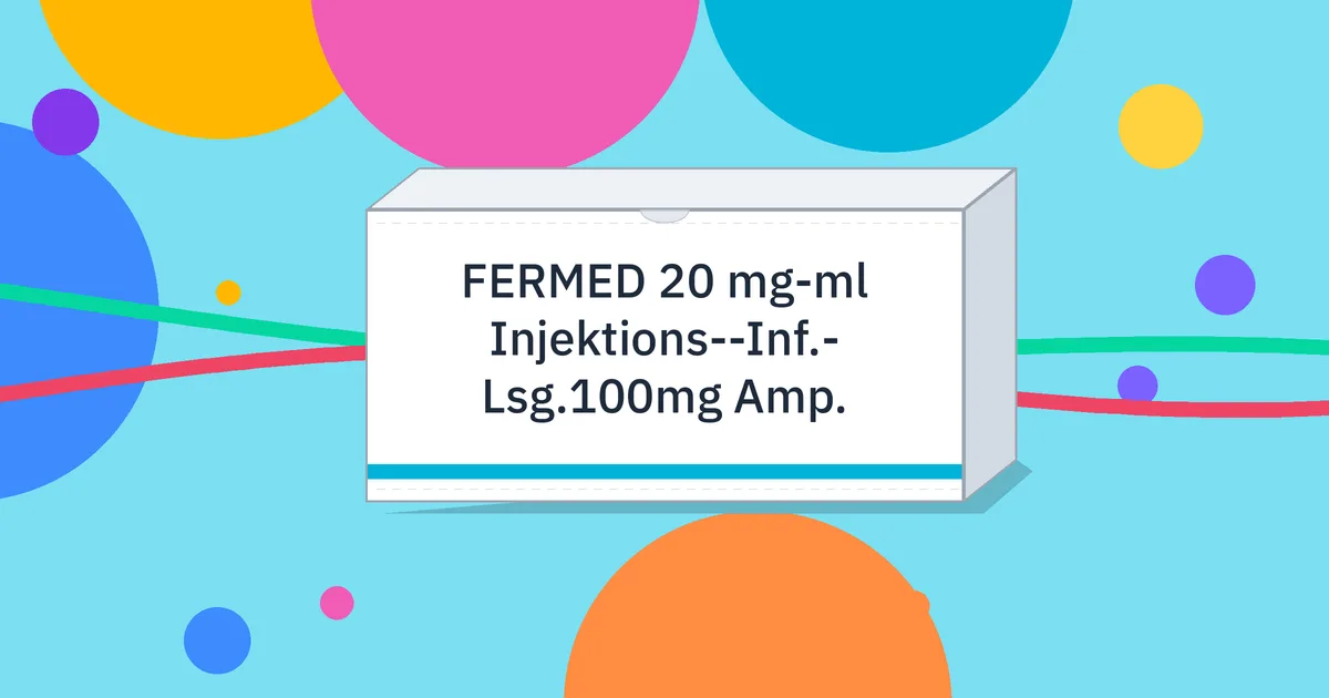 Symbolbild: Packung mit der Aufschrift FERMED 20 mg-ml Injektions--Inf.-Lsg.100mg Amp. (PZN 18199634) – Verfügbarkeit und Bezug in Apotheken in Frankfurt am Main