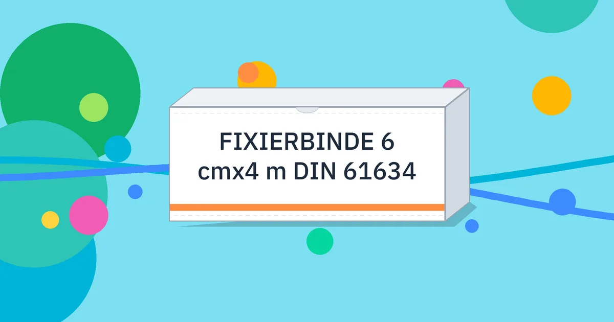 Symbolbild: Packung mit der Aufschrift FIXIERBINDE 6 cmx4 m DIN 61634 (PZN 12492474) – Verfügbarkeit und Bezug in Apotheken in Frankfurt am Main