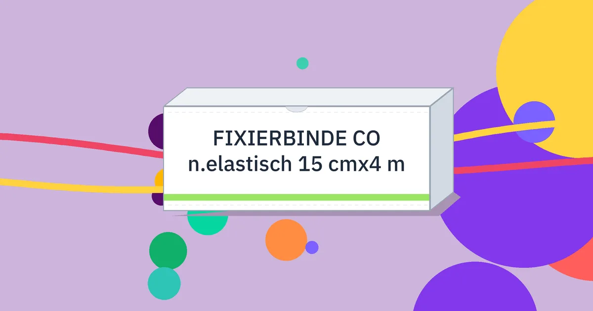 Symbolbild: Packung mit der Aufschrift FIXIERBINDE CO n.elastisch 15 cmx4 m (PZN 06931780) – Verfügbarkeit und Bezug in Apotheken in Frankfurt am Main