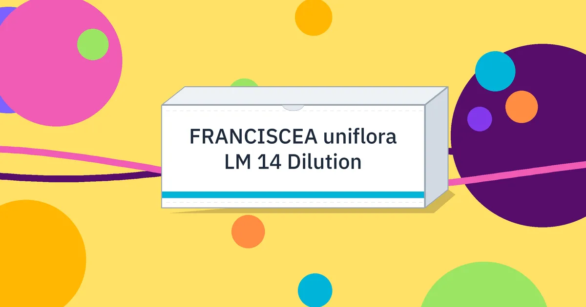 Symbolbild: Packung mit der Aufschrift FRANCISCEA uniflora LM 14 Dilution (PZN 13491152) – Verfügbarkeit und Bezug in Apotheken in Frankfurt am Main