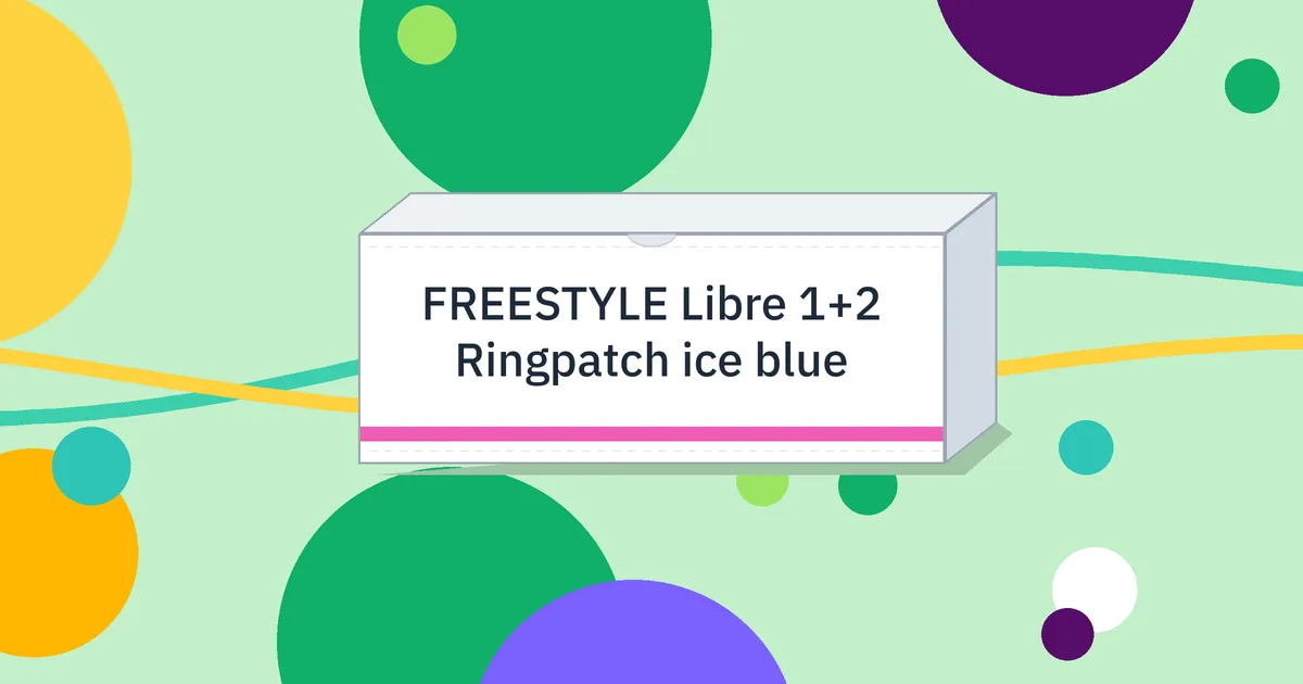 Symbolbild: Packung mit der Aufschrift FREESTYLE Libre 1+2 Ringpatch ice blue (PZN 19864217) – Verfügbarkeit und Bezug in Apotheken in Frankfurt am Main