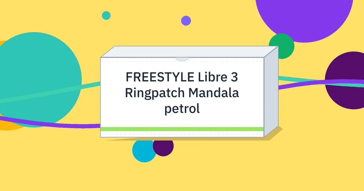 Symbolbild: Packung mit der Aufschrift FREESTYLE Libre 3 Ringpatch Mandala petrol (PZN 19865346) – Verfügbarkeit und Bezug in Apotheken in Frankfurt am Main