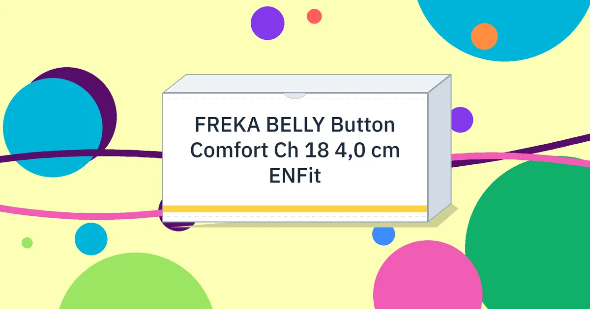 Symbolbild: Packung mit der Aufschrift FREKA BELLY Button Comfort Ch 18 4,0 cm ENFit (PZN 11481534) – Verfügbarkeit und Bezug in Apotheken in Frankfurt am Main