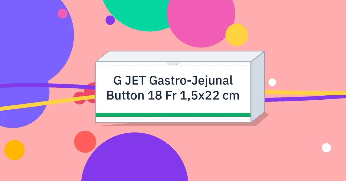 Symbolbild: Packung mit der Aufschrift G JET Gastro-Jejunal Button 18 Fr 1,5x22 cm (PZN 14347109) – Verfügbarkeit und Bezug in Apotheken in Frankfurt am Main