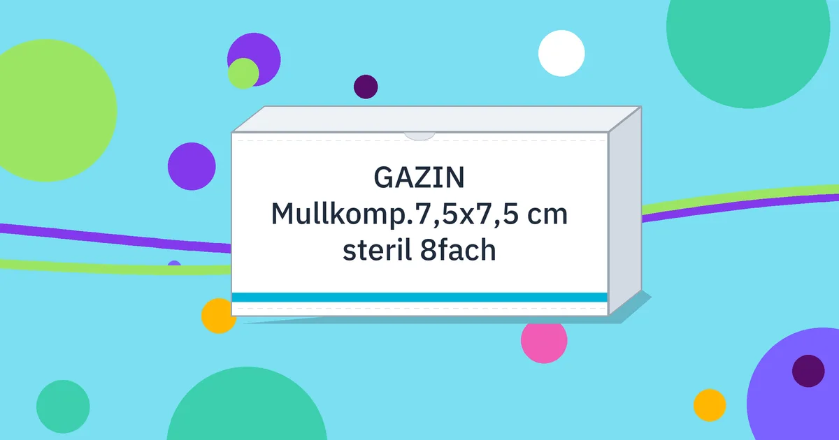 Symbolbild: Packung mit der Aufschrift GAZIN Mullkomp.7,5x7,5 cm steril 8fach (PZN 17451965) – Verfügbarkeit und Bezug in Apotheken in Frankfurt am Main