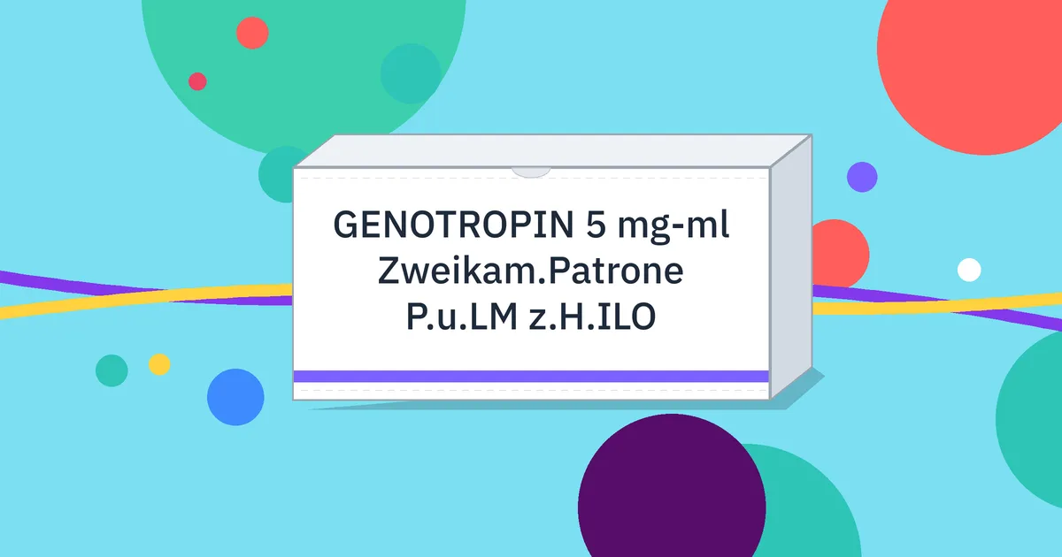 Symbolbild: Packung mit der Aufschrift GENOTROPIN 5 mg-ml Zweikam.Patrone P.u.LM z.H.ILO (PZN 01341364) – Verfügbarkeit und Bezug in Apotheken in Frankfurt am Main