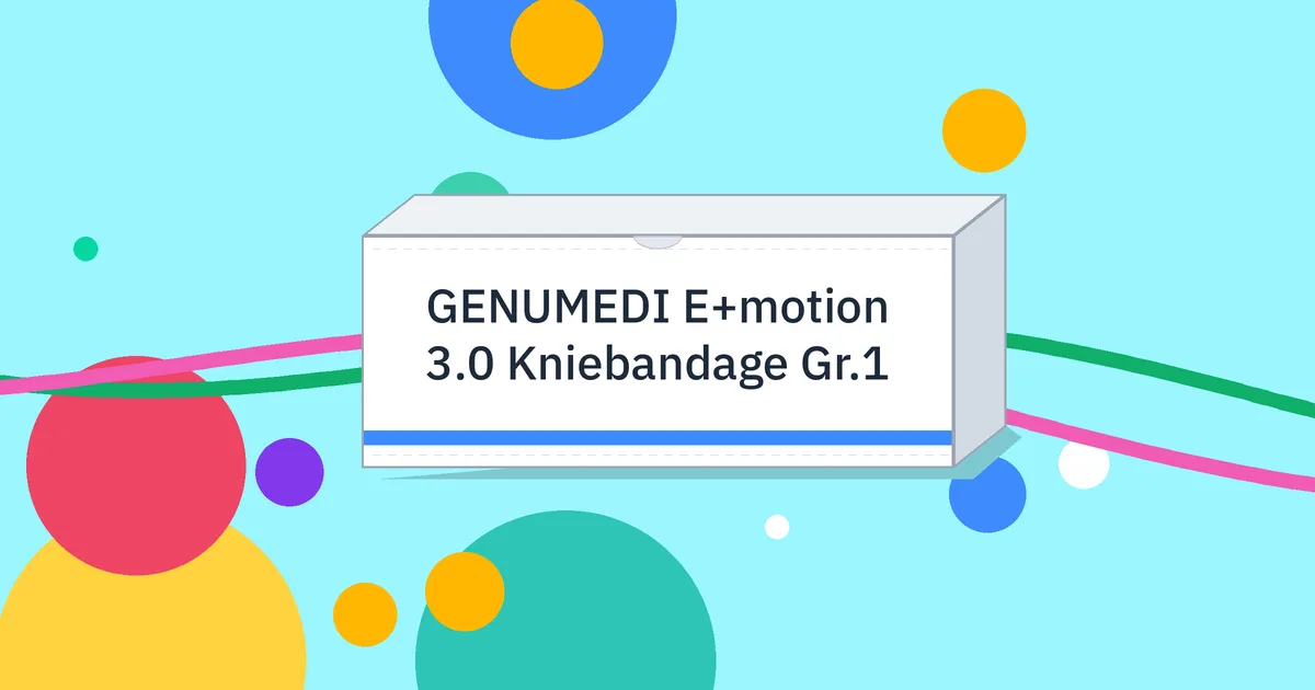 Symbolbild: Packung mit der Aufschrift GENUMEDI E+motion 3.0 Kniebandage Gr.1 (PZN 19369771) – Verfügbarkeit und Bezug in Apotheken in Frankfurt am Main