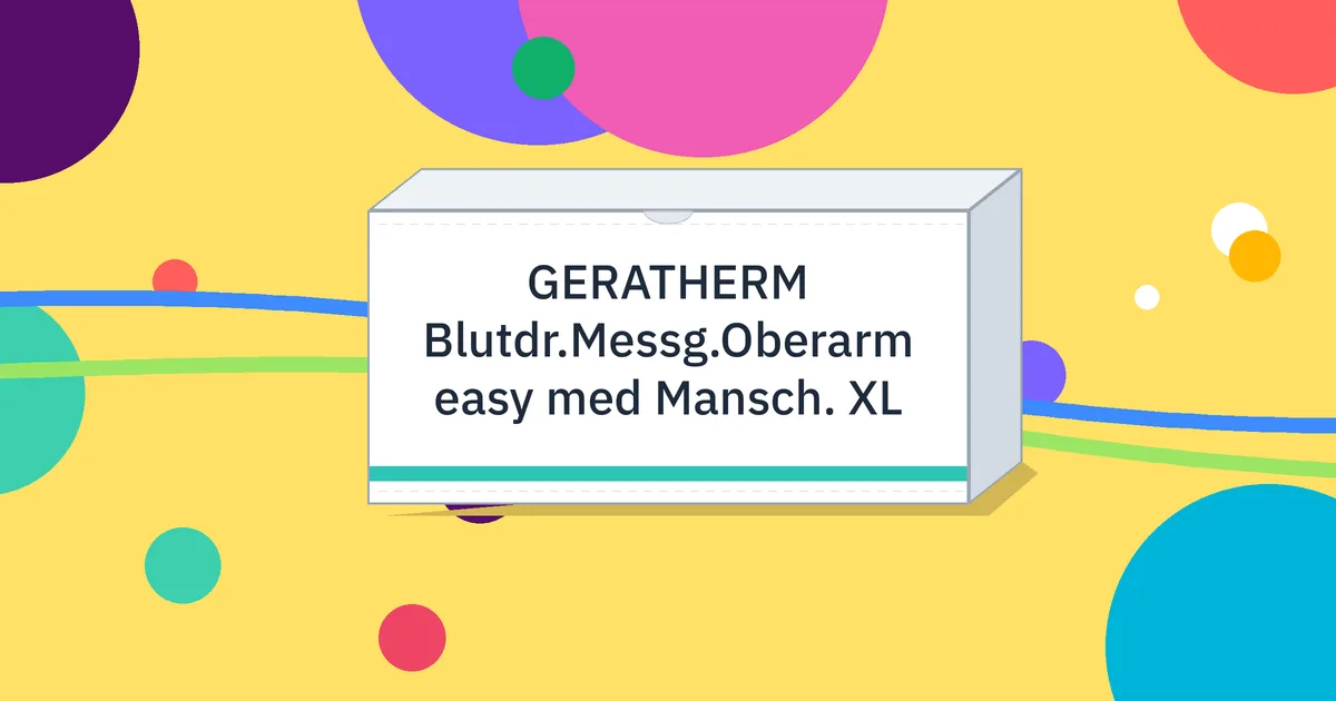Symbolbild: Packung mit der Aufschrift GERATHERM Blutdr.Messg.Oberarm easy med Mansch. XL (PZN 09245559) – Verfügbarkeit und Bezug in Apotheken in Frankfurt am Main