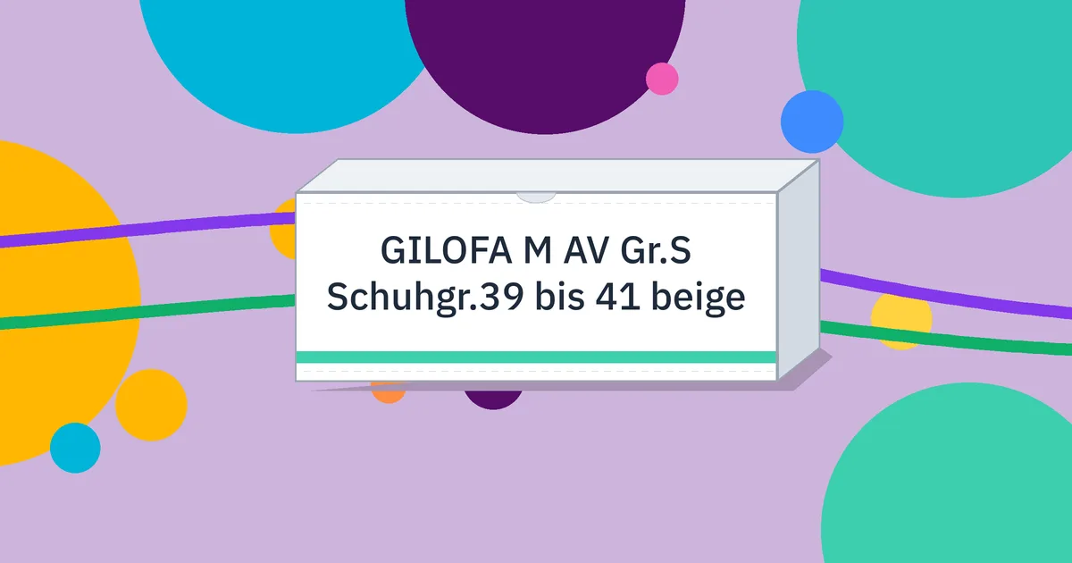 Symbolbild: Packung mit der Aufschrift GILOFA M AV Gr.S Schuhgr.39 bis 41 beige (PZN 16726118) – Verfügbarkeit und Bezug in Apotheken in Frankfurt am Main