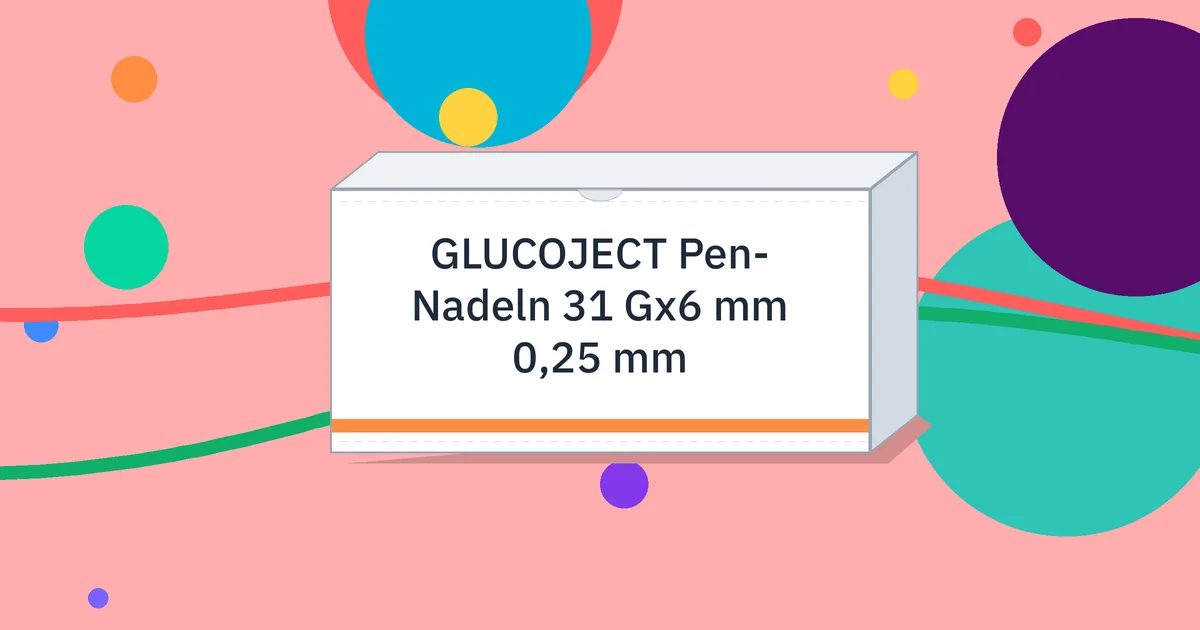 Symbolbild: Packung mit der Aufschrift GLUCOJECT Pen-Nadeln 31 Gx6 mm 0,25 mm (PZN 19194900) – Verfügbarkeit und Bezug in Apotheken in Frankfurt am Main