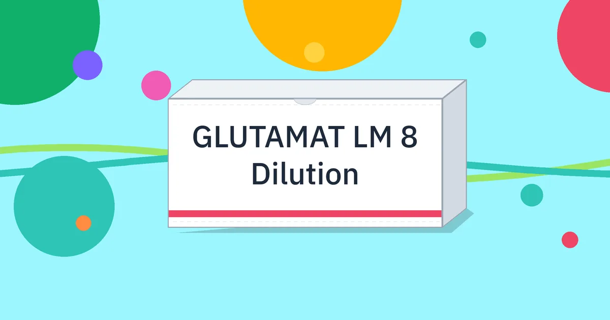 Symbolbild: Packung mit der Aufschrift GLUTAMAT LM 8 Dilution (PZN 12879351) – Verfügbarkeit und Bezug in Apotheken in Frankfurt am Main