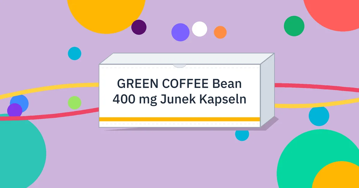 Symbolbild: Packung mit der Aufschrift GREEN COFFEE Bean 400 mg Junek Kapseln (PZN 11176593) – Verfügbarkeit und Bezug in Apotheken in Frankfurt am Main