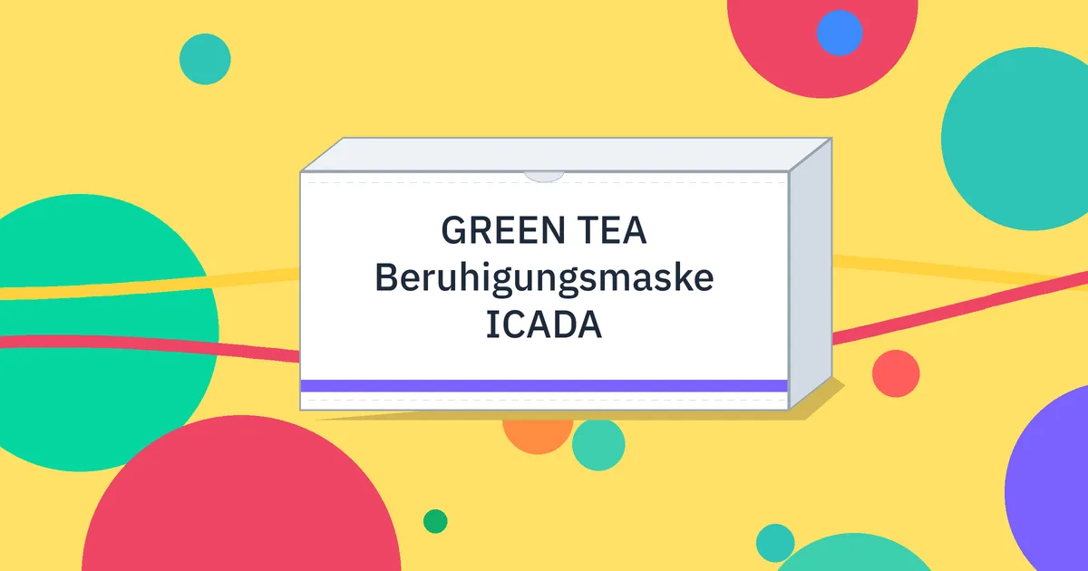 Symbolbild: Packung mit der Aufschrift GREEN TEA Beruhigungsmaske ICADA (PZN 19636404) – Verfügbarkeit und Bezug in Apotheken in Frankfurt am Main
