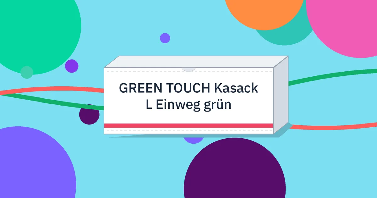 Symbolbild: Packung mit der Aufschrift GREEN TOUCH Kasack L Einweg grün (PZN 04702621) – Verfügbarkeit und Bezug in Apotheken in Frankfurt am Main
