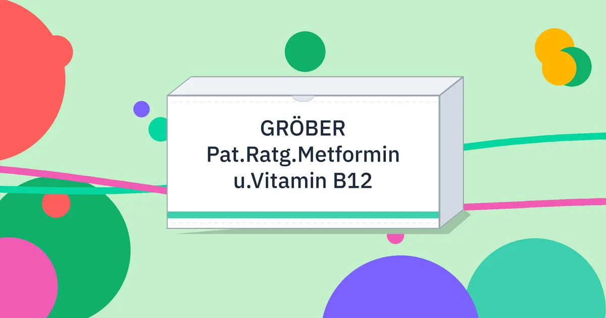 Symbolbild: Packung mit der Aufschrift GRÖBER Pat.Ratg.Metformin u.Vitamin B12 (PZN 01786439) – Verfügbarkeit und Bezug in Apotheken in Frankfurt am Main