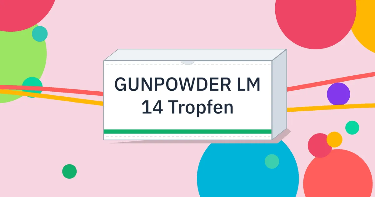Symbolbild: Packung mit der Aufschrift GUNPOWDER LM 14 Tropfen (PZN 15823635) – Verfügbarkeit und Bezug in Apotheken in Frankfurt am Main