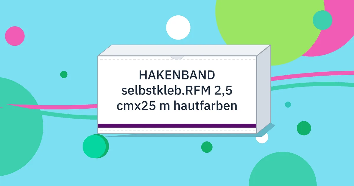 Symbolbild: Packung mit der Aufschrift HAKENBAND selbstkleb.RFM 2,5 cmx25 m hautfarben (PZN 06489829) – Verfügbarkeit und Bezug in Apotheken in Frankfurt am Main