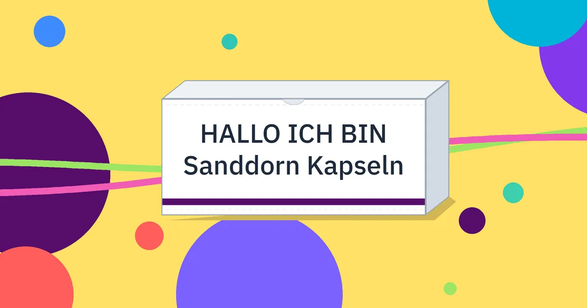Symbolbild: Packung mit der Aufschrift HALLO ICH BIN Sanddorn Kapseln (PZN 14321067) – Verfügbarkeit und Bezug in Apotheken in Frankfurt am Main
