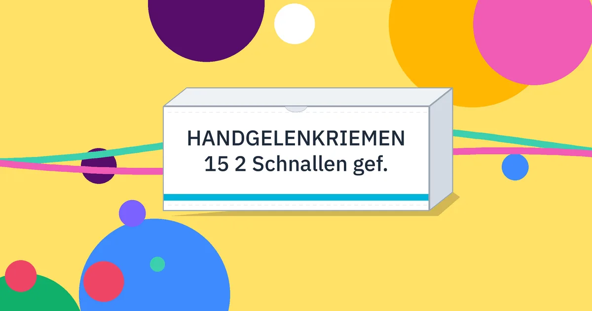 Symbolbild: Packung mit der Aufschrift HANDGELENKRIEMEN 15 2 Schnallen gef. (PZN 02693208) – Verfügbarkeit und Bezug in Apotheken in Frankfurt am Main