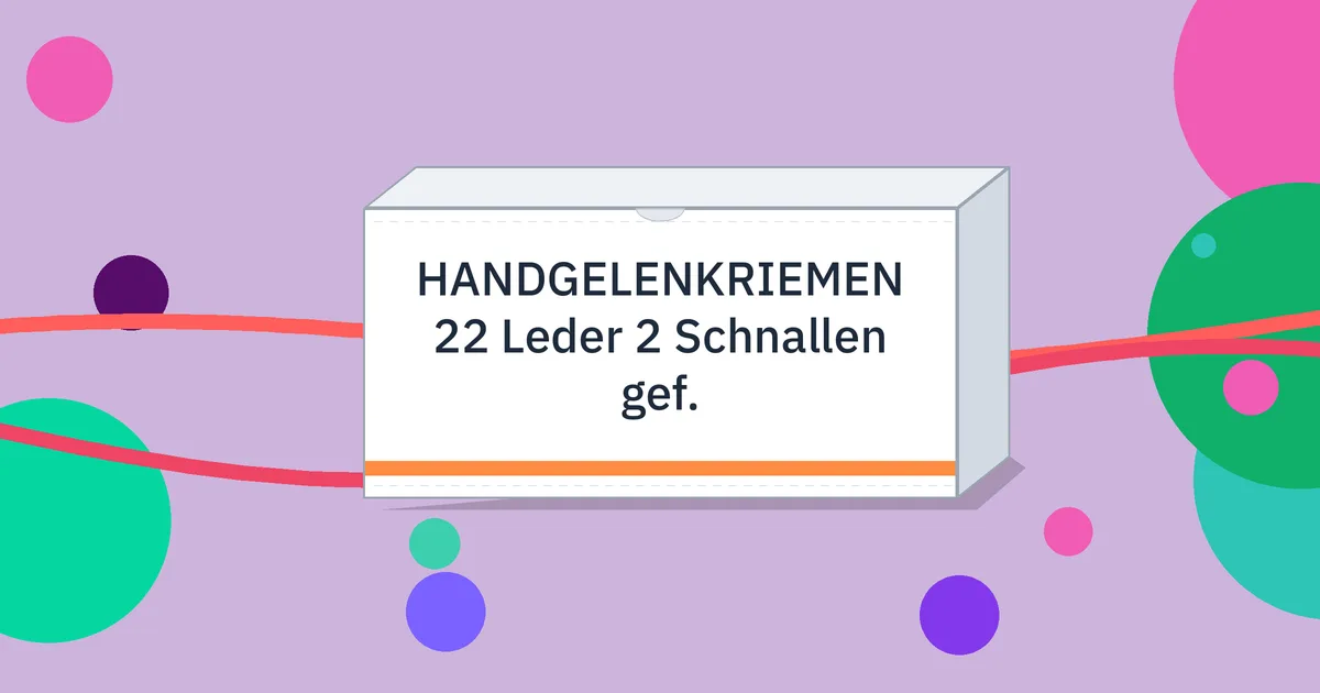 Symbolbild: Packung mit der Aufschrift HANDGELENKRIEMEN 22 Leder 2 Schnallen gef. (PZN 05397456) – Verfügbarkeit und Bezug in Apotheken in Frankfurt am Main
