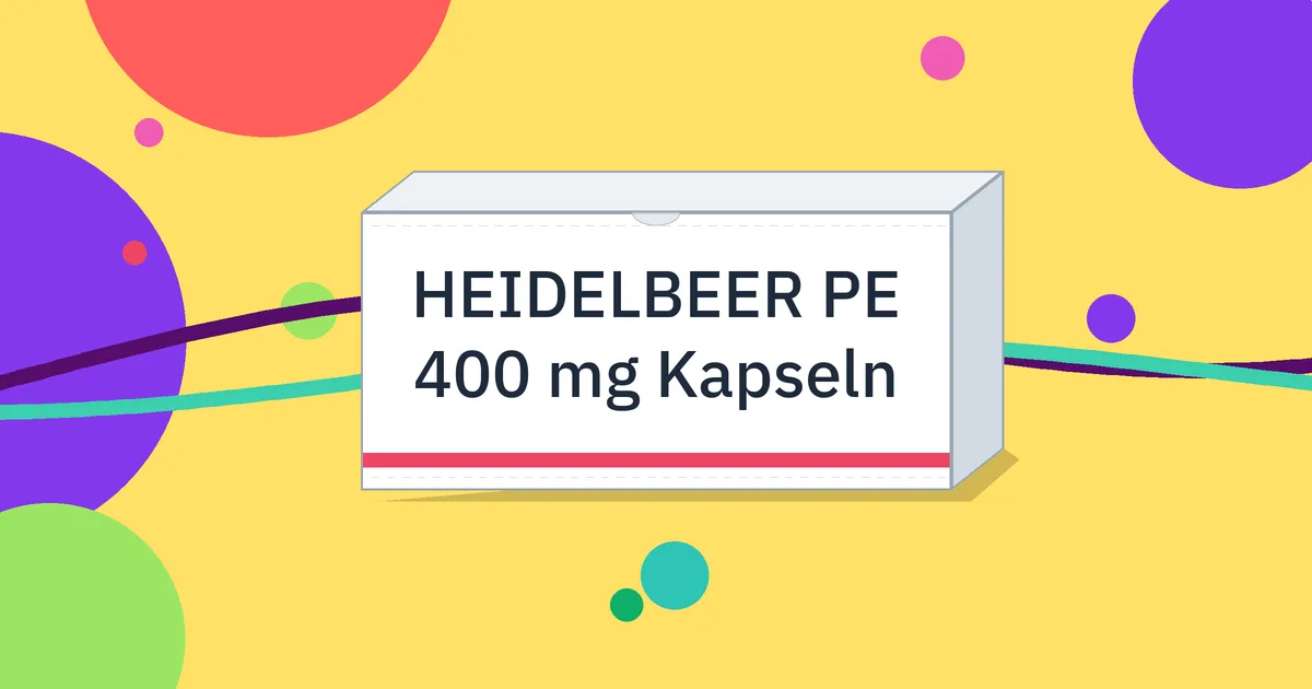 Symbolbild: Packung mit der Aufschrift HEIDELBEER PE 400 mg Kapseln (PZN 09786663) – Verfügbarkeit und Bezug in Apotheken in Frankfurt am Main