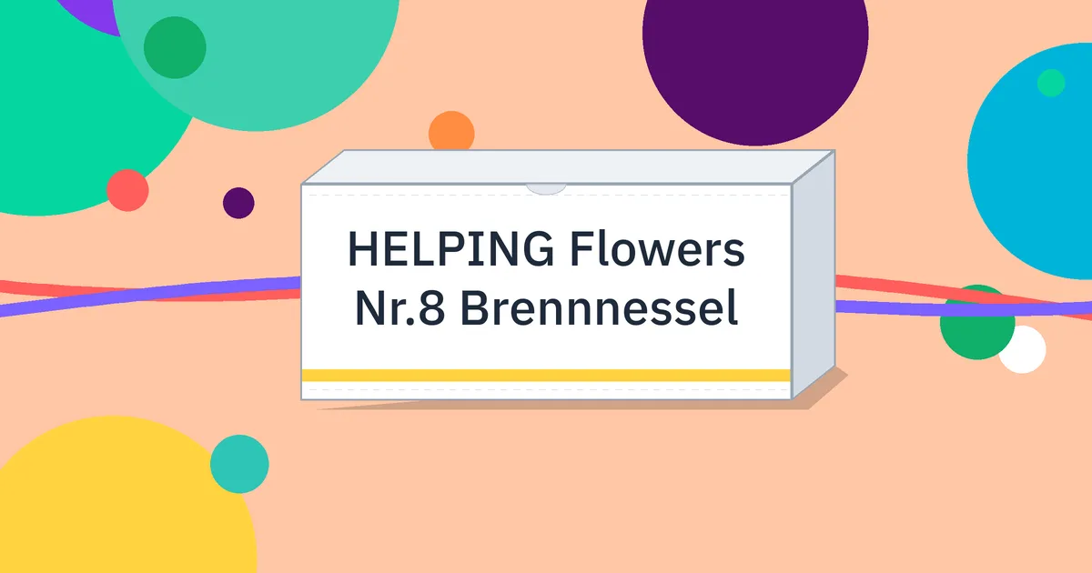 Symbolbild: Packung mit der Aufschrift HELPING Flowers Nr.8 Brennnessel (PZN 12499654) – Verfügbarkeit und Bezug in Apotheken in Frankfurt am Main