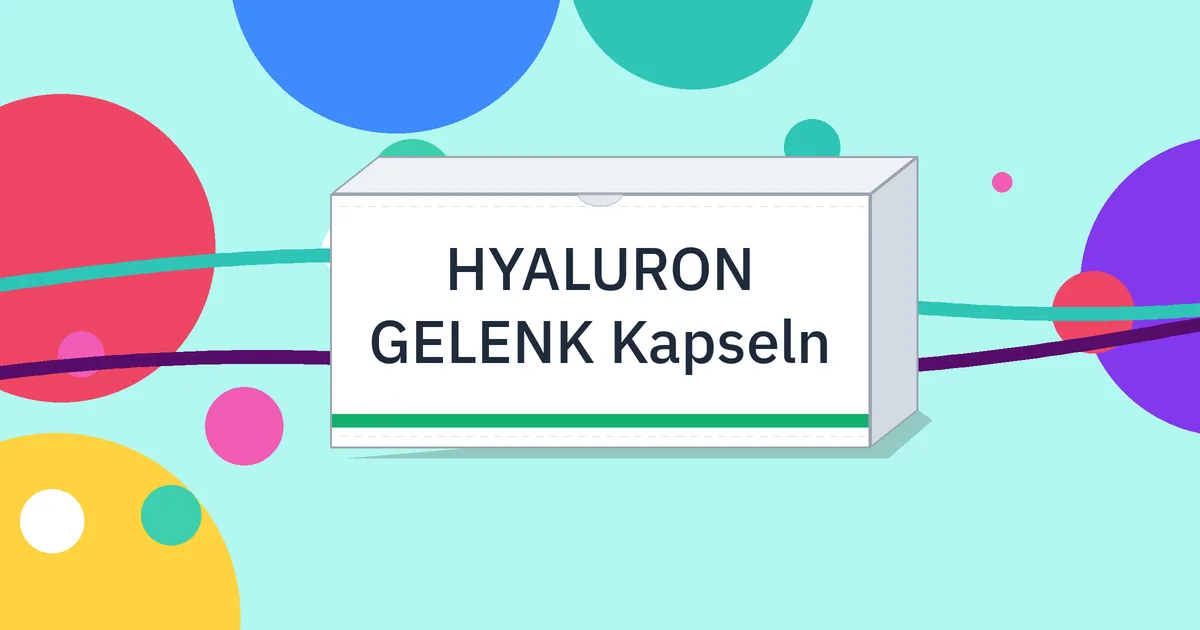 Symbolbild: Packung mit der Aufschrift HYALURON GELENK Kapseln (PZN 06629532) – Verfügbarkeit und Bezug in Apotheken in Frankfurt am Main