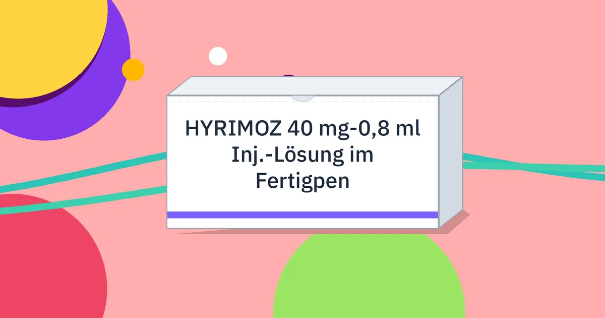 Symbolbild: Packung mit der Aufschrift HYRIMOZ 40 mg-0,8 ml Inj.-Lösung im Fertigpen (PZN 16018255) – Verfügbarkeit und Bezug in Apotheken in Frankfurt am Main