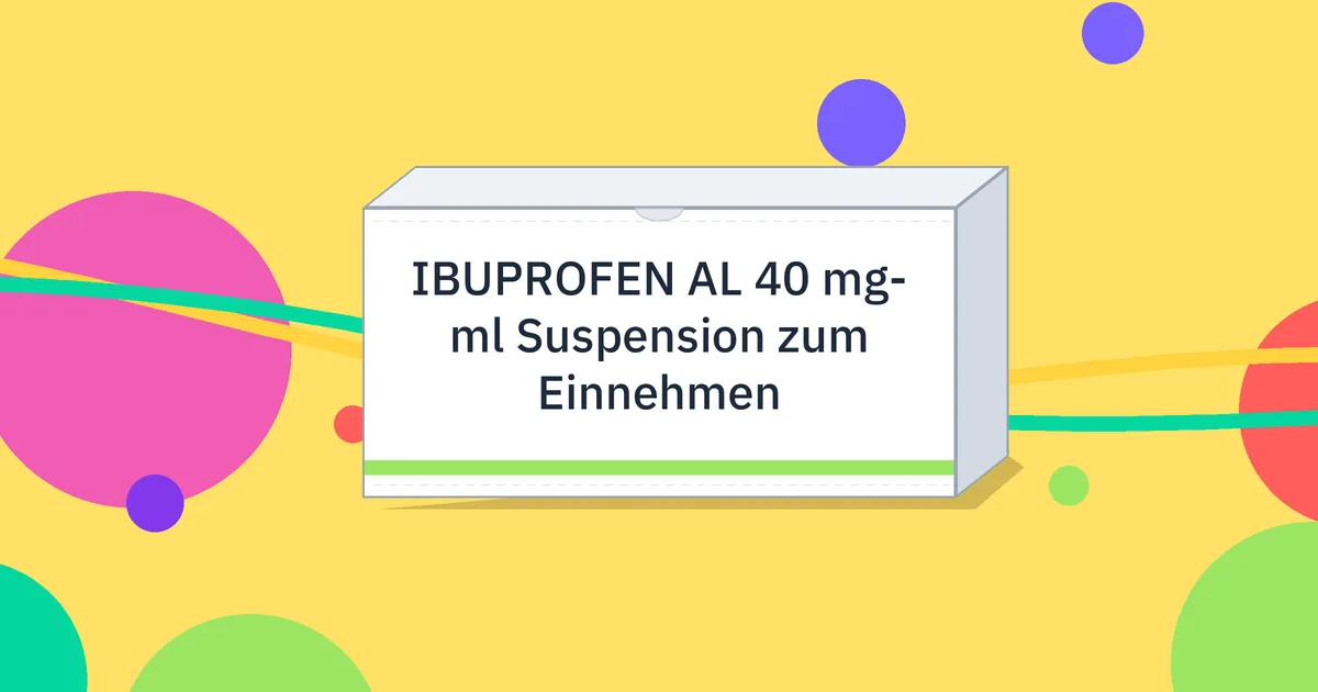 Symbolbild: Packung mit der Aufschrift IBUPROFEN AL 40 mg-ml Suspension zum Einnehmen (PZN 09443124) – Verfügbarkeit und Bezug in Apotheken in Frankfurt am Main