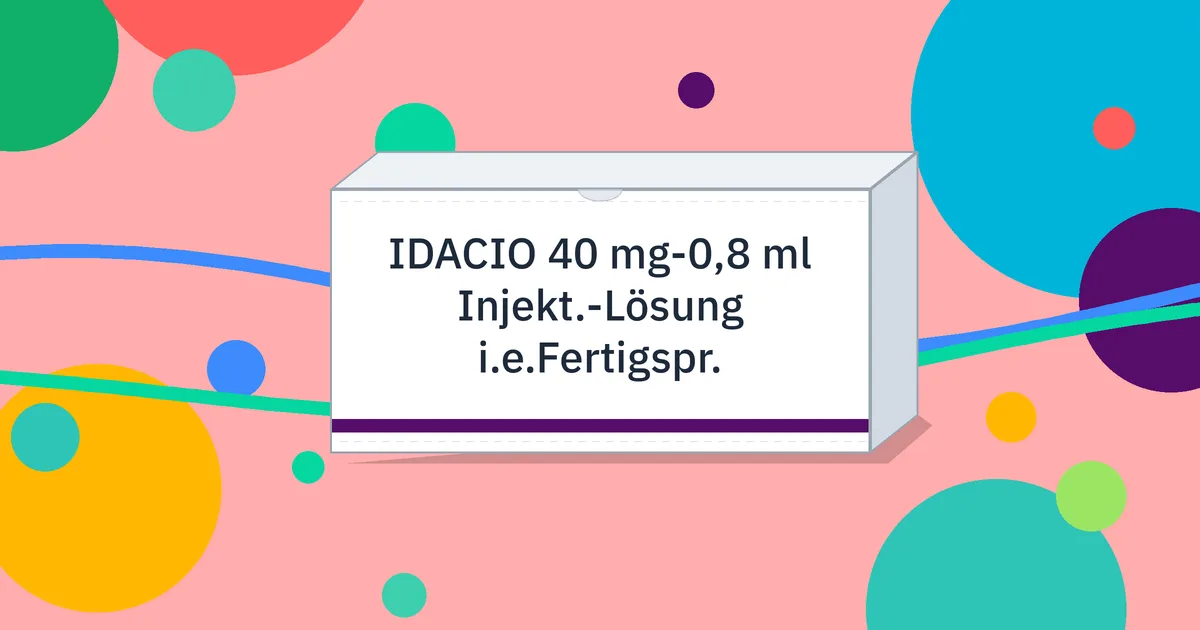 Symbolbild: Packung mit der Aufschrift IDACIO 40 mg-0,8 ml Injekt.-Lösung i.e.Fertigspr. (PZN 16811930) – Verfügbarkeit und Bezug in Apotheken in Frankfurt am Main