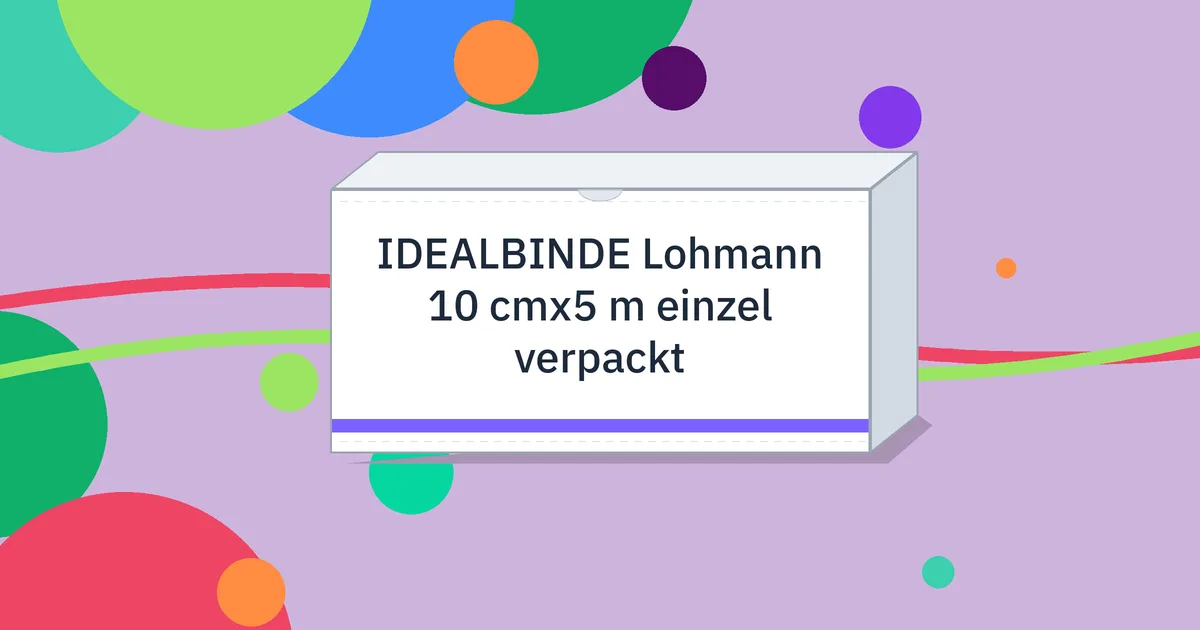 Symbolbild: Packung mit der Aufschrift IDEALBINDE Lohmann 10 cmx5 m einzel verpackt (PZN 03130341) – Verfügbarkeit und Bezug in Apotheken in Frankfurt am Main