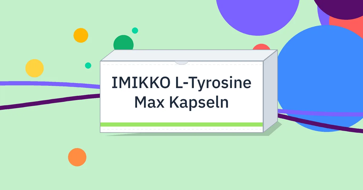 Symbolbild: Packung mit der Aufschrift IMIKKO L-Tyrosine Max Kapseln (PZN 20860348) – Verfügbarkeit und Bezug in Apotheken in Frankfurt am Main