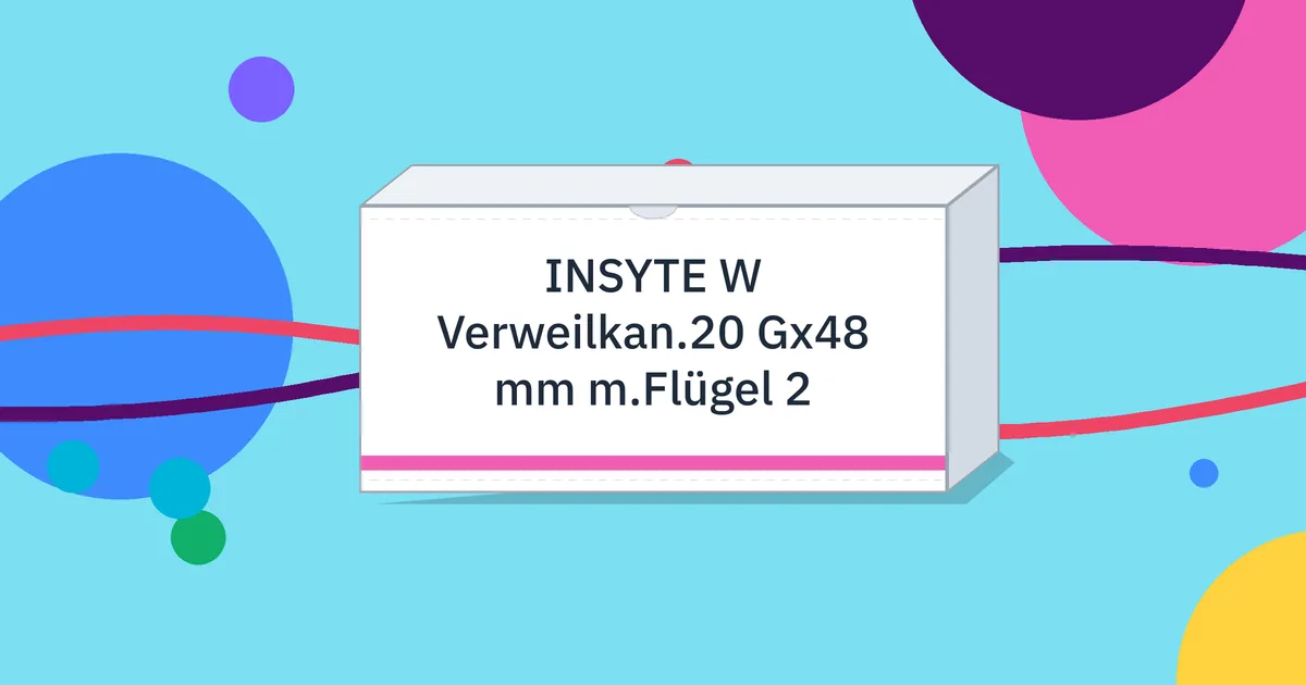Symbolbild: Packung mit der Aufschrift INSYTE W Verweilkan.20 Gx48 mm m.Flügel 2 (PZN 13871245) – Verfügbarkeit und Bezug in Apotheken in Frankfurt am Main
