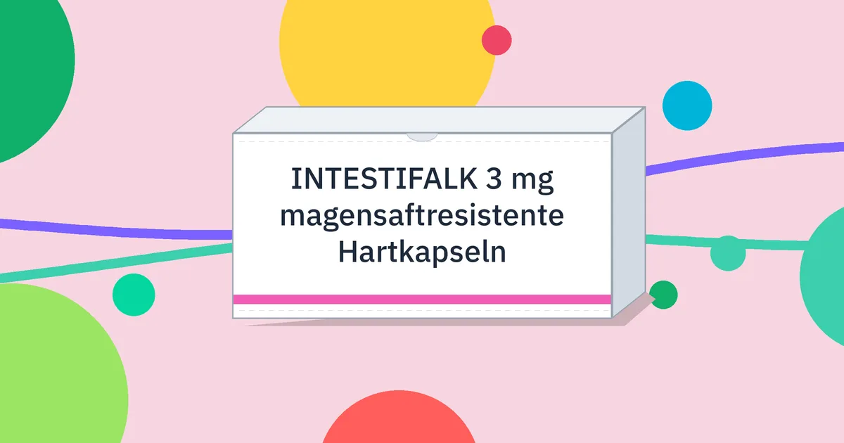 Symbolbild: Packung mit der Aufschrift INTESTIFALK 3 mg magensaftresistente Hartkapseln (PZN 11579569) – Verfügbarkeit und Bezug in Apotheken in Frankfurt am Main