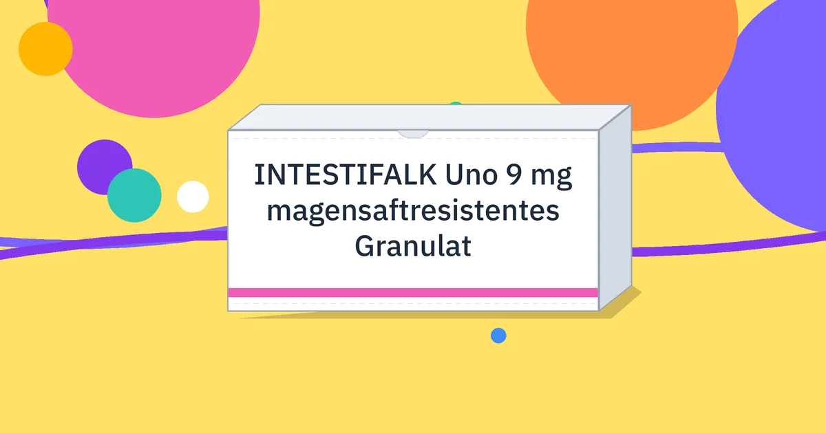 Symbolbild: Packung mit der Aufschrift INTESTIFALK Uno 9 mg magensaftresistentes Granulat (PZN 17529070) – Verfügbarkeit und Bezug in Apotheken in Frankfurt am Main