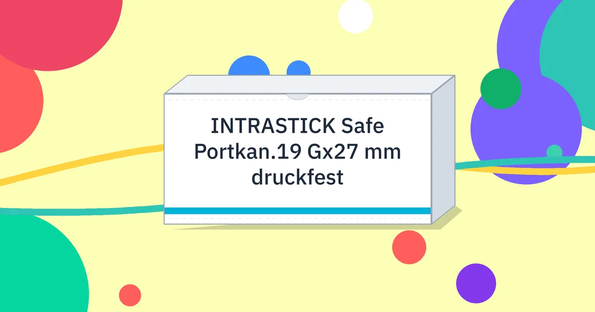 Symbolbild: Packung mit der Aufschrift INTRASTICK Safe Portkan.19 Gx27 mm druckfest (PZN 09315018) – Verfügbarkeit und Bezug in Apotheken in Frankfurt am Main