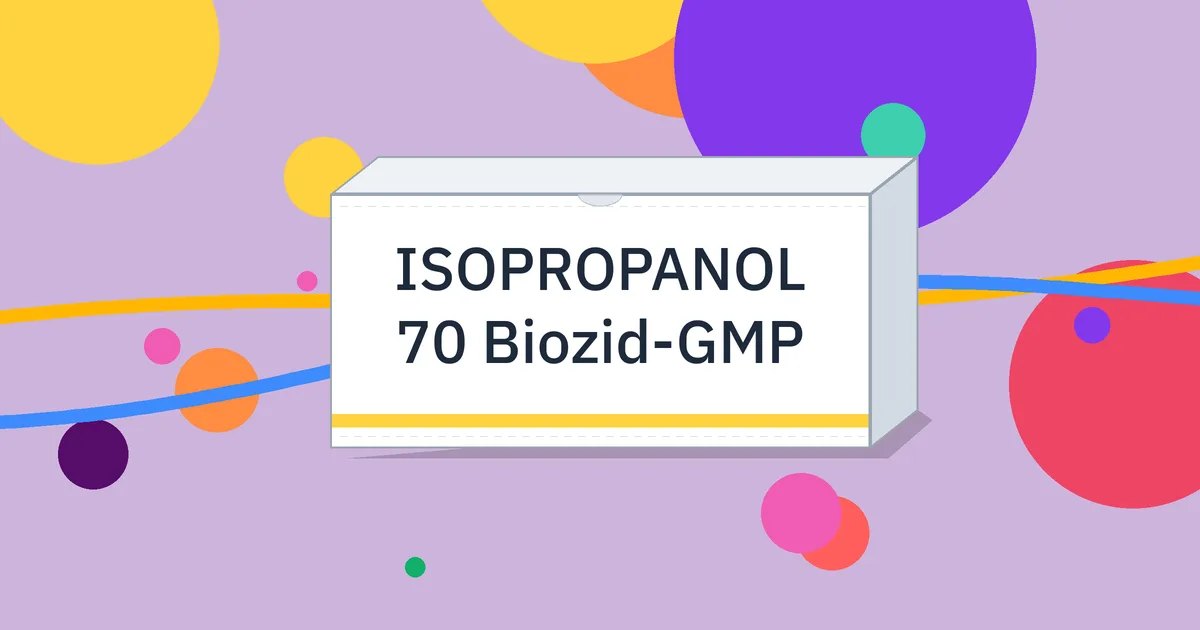 Symbolbild: Packung mit der Aufschrift ISOPROPANOL 70 Biozid-GMP (PZN 13582363) – Verfügbarkeit und Bezug in Apotheken in Frankfurt am Main