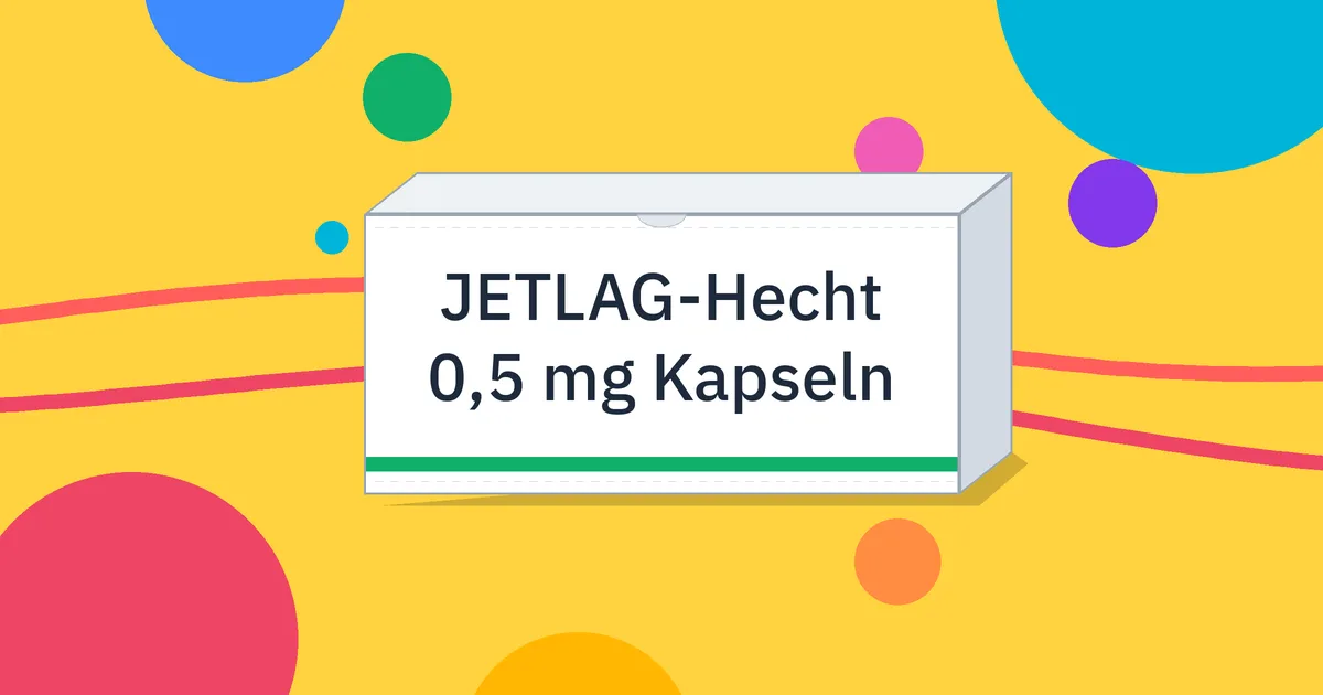 Symbolbild: Packung mit der Aufschrift JETLAG-Hecht 0,5 mg Kapseln (PZN 06832434) – Verfügbarkeit und Bezug in Apotheken in Frankfurt am Main