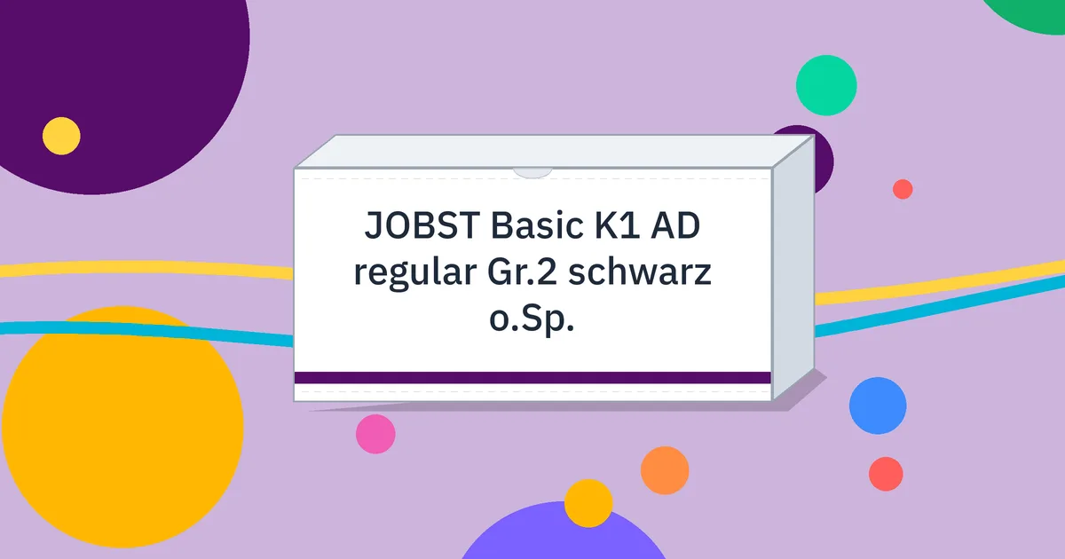 Symbolbild: Packung mit der Aufschrift JOBST Basic K1 AD regular Gr.2 schwarz o.Sp. (PZN 15310841) – Verfügbarkeit und Bezug in Apotheken in Frankfurt am Main
