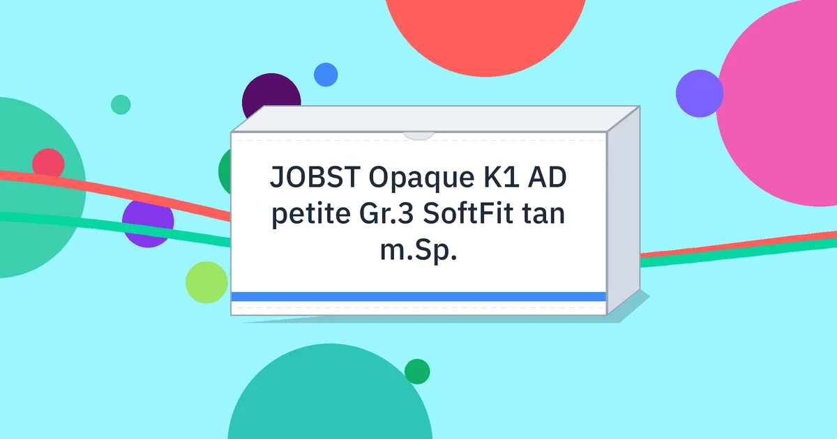 Symbolbild: Packung mit der Aufschrift JOBST Opaque K1 AD petite Gr.3 SoftFit tan m.Sp. (PZN 16264296) – Verfügbarkeit und Bezug in Apotheken in Frankfurt am Main